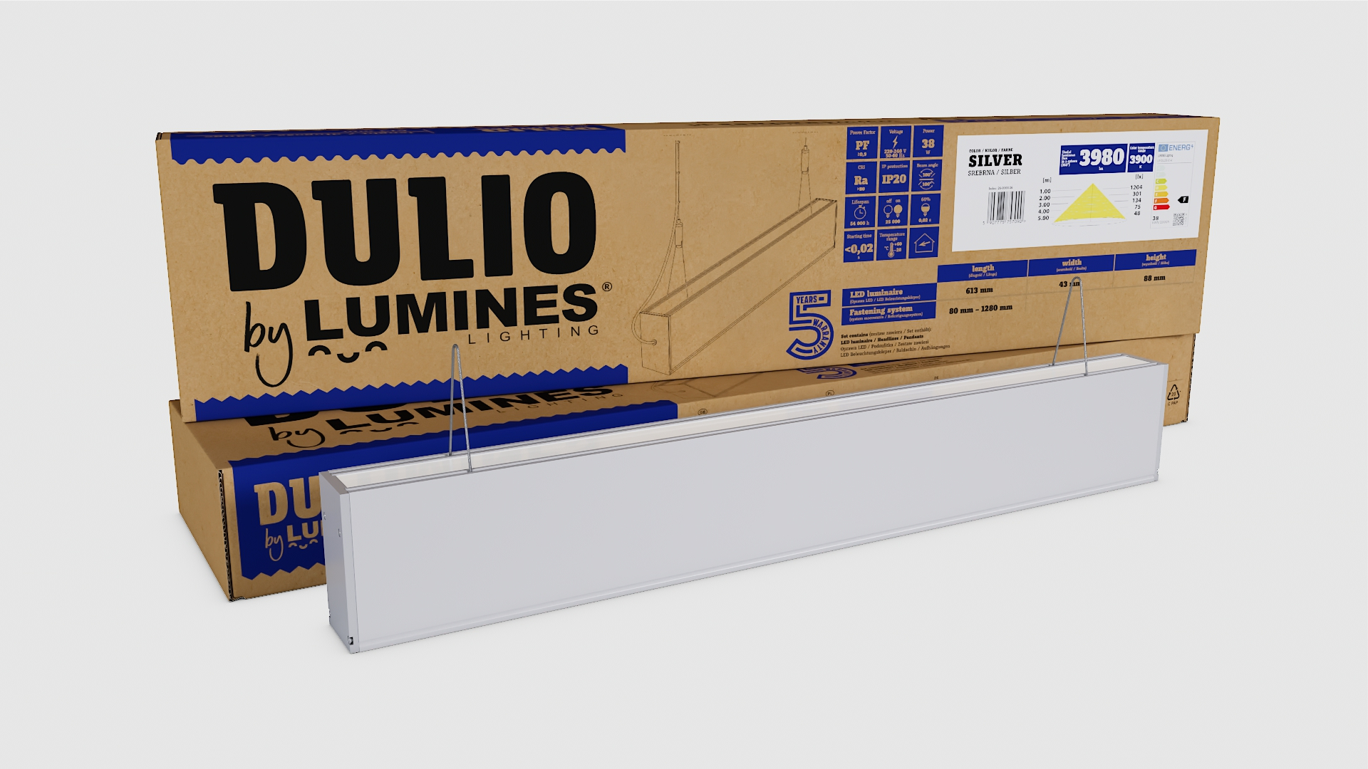 LUMINES DULIO Linear LED Luminaire - silver anodized - 4000K - 120cm ...
